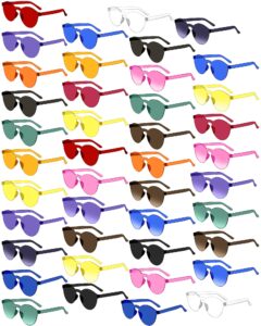 42 pairs rimless round party sunglasses candy color fun sunglasses colored tinted eyewear colorful retro eyeglasses for women men, 21 colors