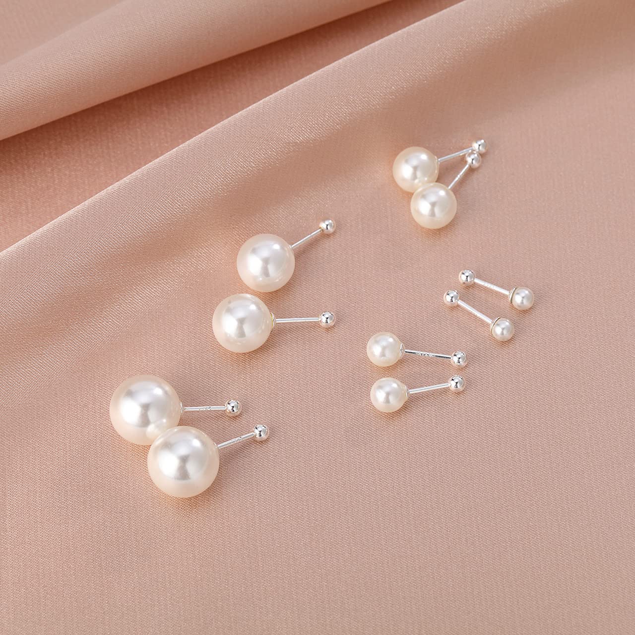 Shell Pearl Small Stud Earrings for Women 925 Sterling Silver Helix Screw Black Mini 20G Cartilage Tragus Round Ball Pearls Barbell Piercing Sleeper Jewelry Minimalist Fashion Gifts Birthday Hypoallergenic (4mm)