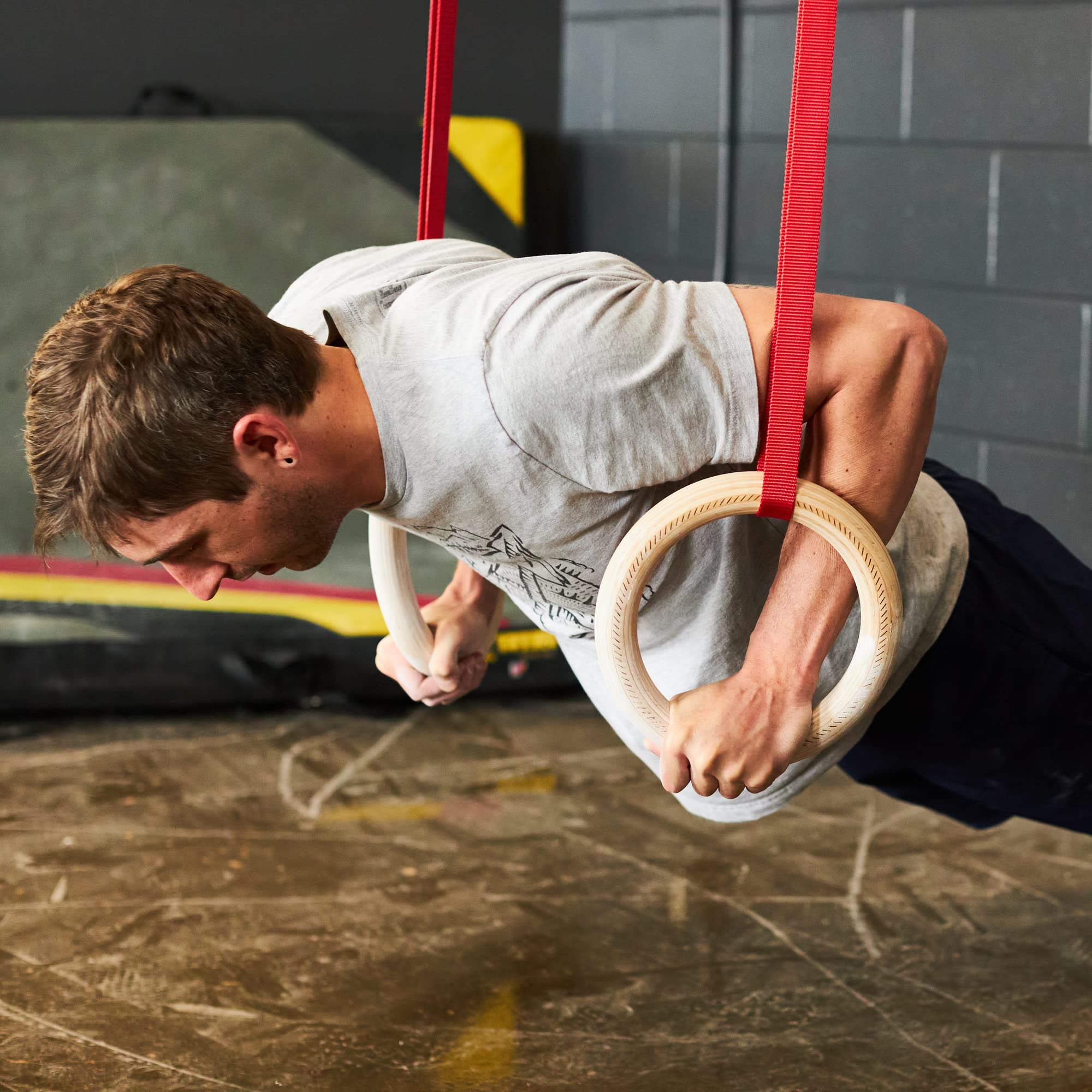 Escape Climbing Rings | Rock Climbing Training Rings | Wood Strength Training | Gymnastic Rings Set with 15’ Adjustable Straps| Great for Gyms