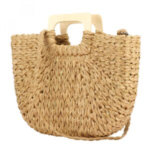 straw crossbody bag - large top handle bags - woven rattan shoulder bags summer beach handbags for women (brown)