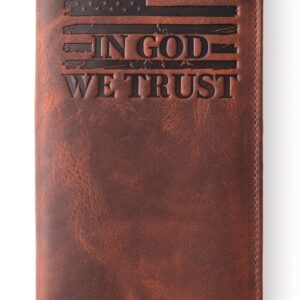 MID WEST RANGE ‘The Patriot’ American Flag Rodeo Wallet for Men. Distressed Leather ‘IN GOD WE TRUST’. Gift Cowboy Wallet for the True Patriot - Western Wallet for Men.