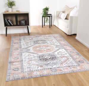 home culture machine washable traditional area rug, low pile area rug for livingroom, dining, kitchen, office, non shedding, pet friendly, cersi (8'x10')