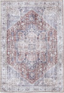 home culture machine washable area rug, non-shedding, distressed area rug for livingroom, kitchen, dining, office, low pile, pet friendly luna rug, 5'2'x7'6'