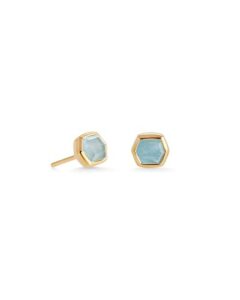 kendra scott davie stud earrings in 18k gold vermeil, fine jewelry for women, aquamarine