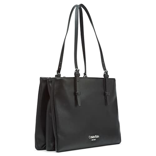 Calvin Klein Penny Triple Compartment Tote, Black/Silver,One Size