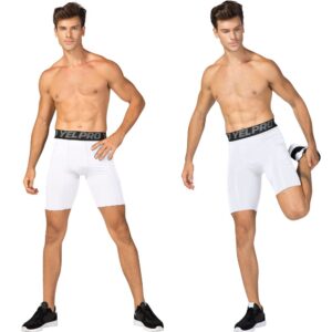 EARGFM Men's Compression Pockets Running Workout Cool Dry Sport Spandex Bike Riding Shorts Tights Underwear, White*3, X-Large