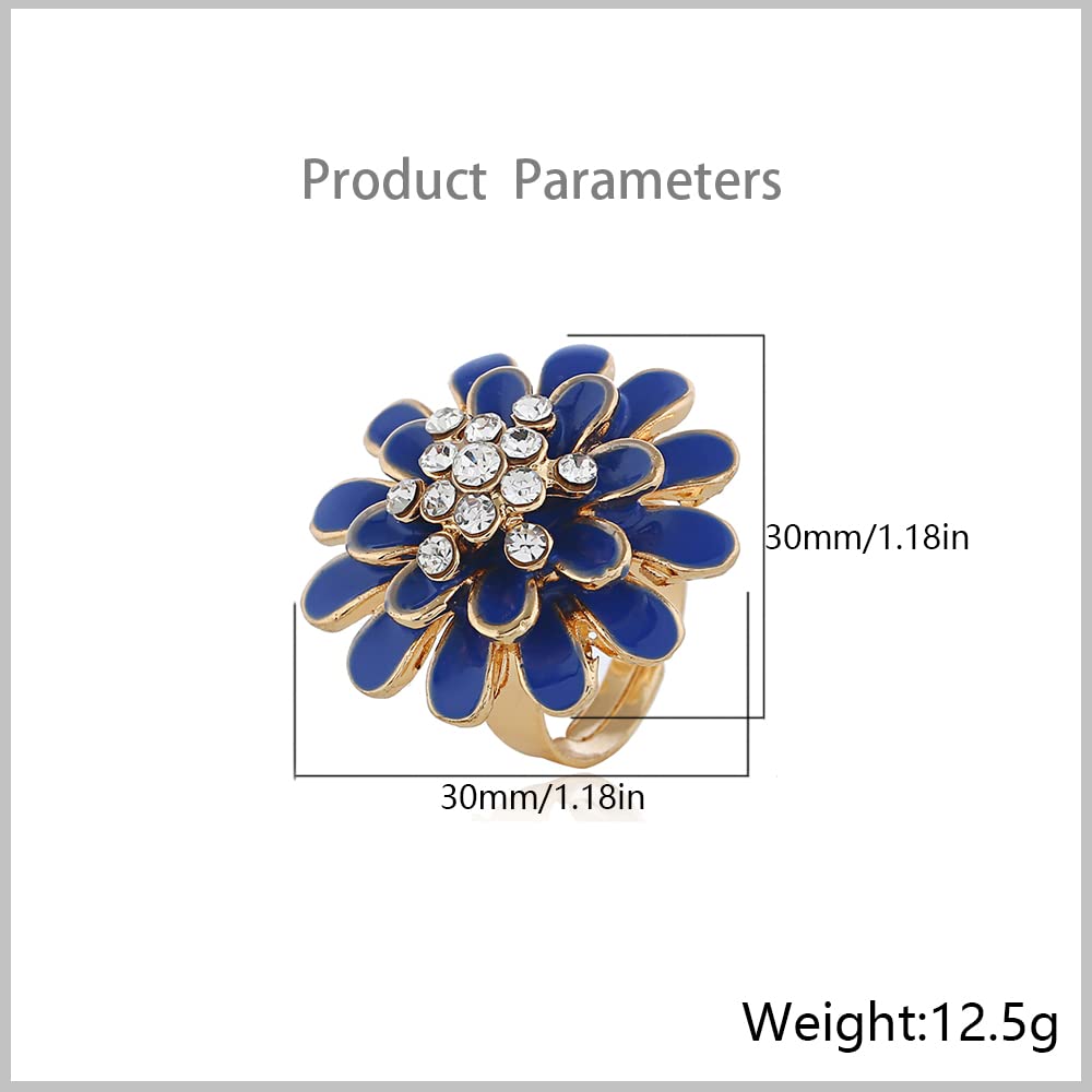 Vintage CZ Daisy Flower Promise Ring for Women Gold Plated Cubic Zirconia Enamel Leaf Cluster Expandable Adjustable Exaggerated Open Band Finger Rings Comfort Fit Party Wedding Jewelry Gift