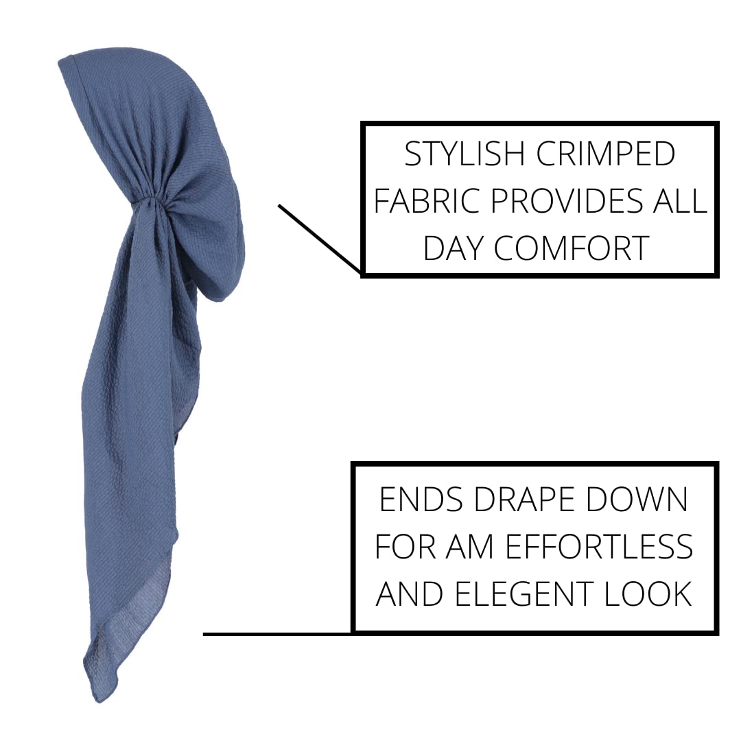 Madison Headwear Pretied Hair Scarves For Women Featuring A Unique Sparkly Foil Finish And Stretchy Ribbed Fabric (Crimped Solid DENIM)