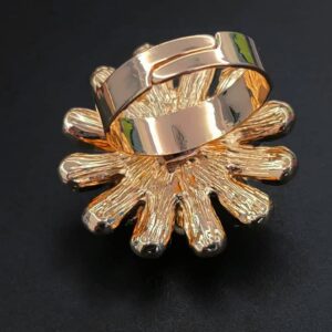 Vintage CZ Daisy Flower Promise Ring for Women Gold Plated Cubic Zirconia Enamel Leaf Cluster Expandable Adjustable Exaggerated Open Band Finger Rings Comfort Fit Party Wedding Jewelry Gift