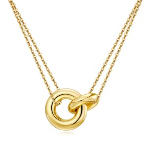 allencoco dainty gold necklace for women trendy, cute sister necklaces, 14k gold plated s925 sterling silver interlocking circle necklace for women non tarnish friendship necklace gift