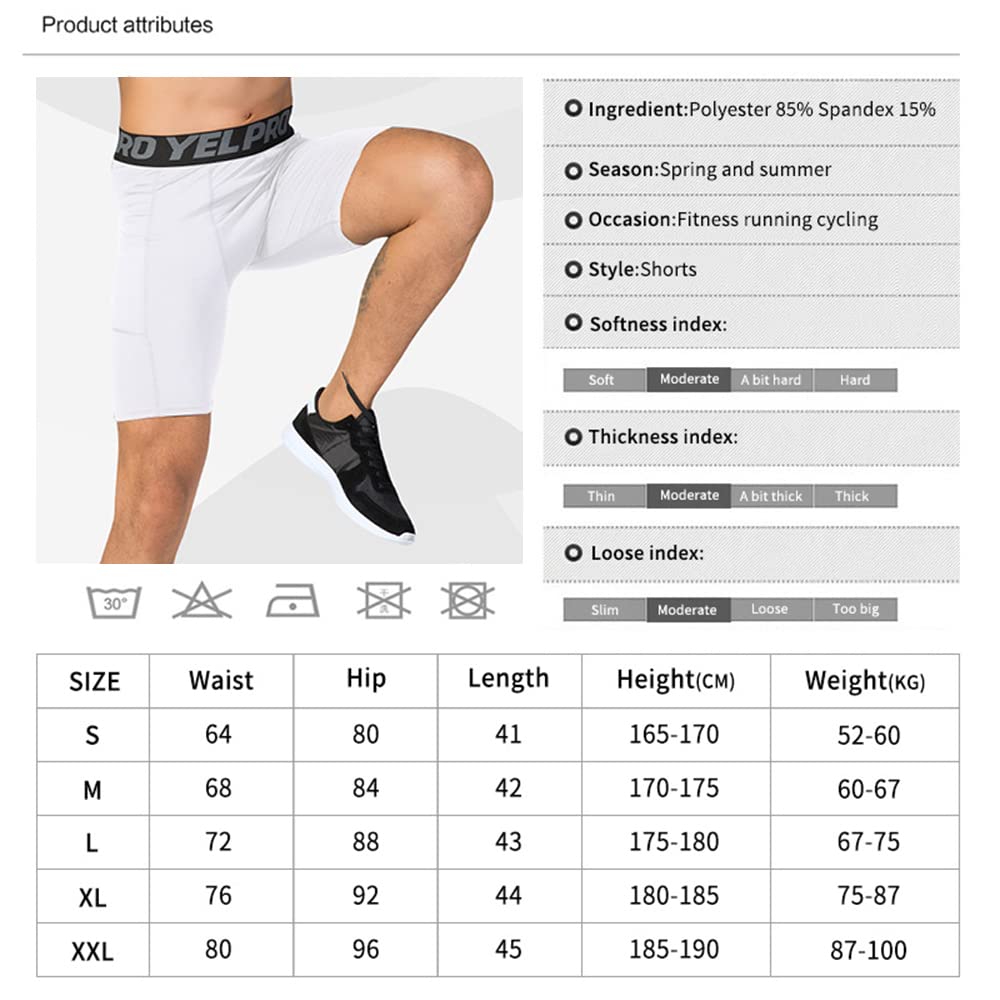 EARGFM Men's Compression Pockets Running Workout Cool Dry Sport Spandex Bike Riding Shorts Tights Underwear, White*3, X-Large