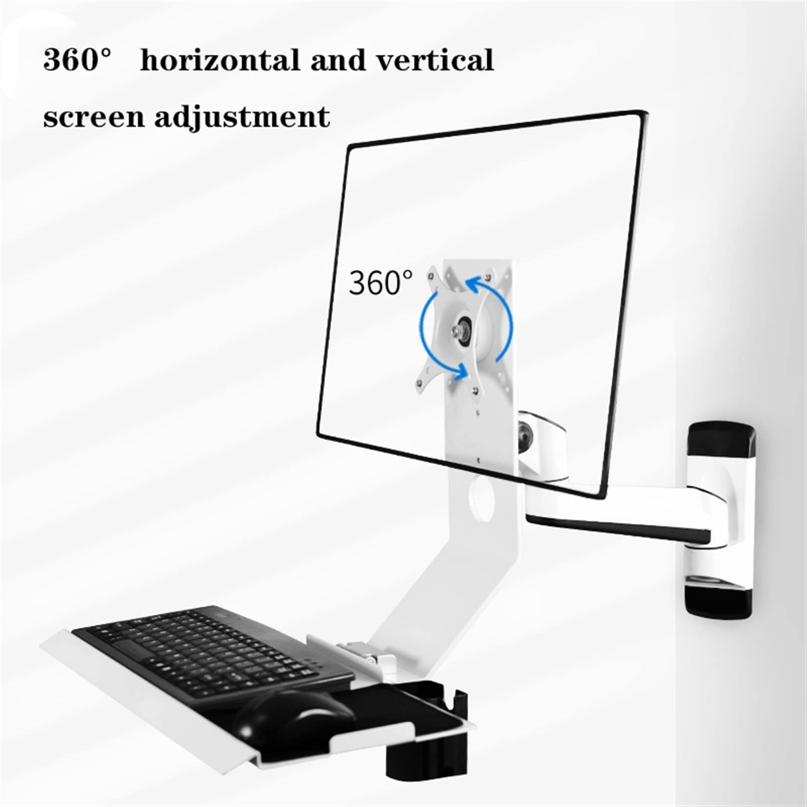 Monitor Stand for Heavy Duty Wall Mount Workstation - Full Motion Standing VESA Mount Arm, Adjustable Mechanical Monitor Stand with Keyboard Tray Arm, Ergonomic Wall Mounted Desk Monitor Arms Stand