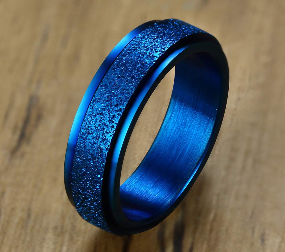 MZZJ Her Weirdo & His Crazy Couple Matching Ring Punk Stainless Steel Celtic Dragon Pattern Rings & Blue Sandblasting Spinner Fidget Ring Set for Wedding