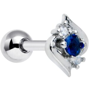 body candy 16g womens stainless steel clear blue accent swirl cartilage earring helix tragus jewelry 1/4"