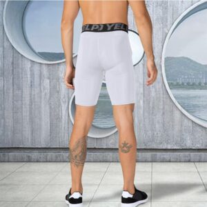 EARGFM Men's Compression Pockets Running Workout Cool Dry Sport Spandex Bike Riding Shorts Tights Underwear, White*3, X-Large