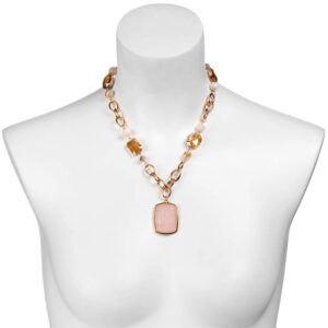 Nicole Miller Gold-tone Pink and Blush Gemstone Pendant Necklace