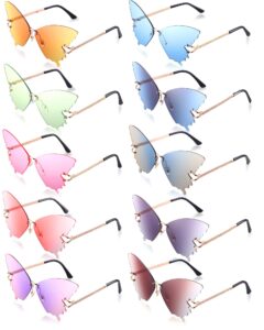 10 pairs butterfly sunglasses for women butterfly rimless sunglasses butterfly shaped sunglasses flames sunglasses fun sunglasses vintage metal frame novelty adult women's sunglasses, 10 colors