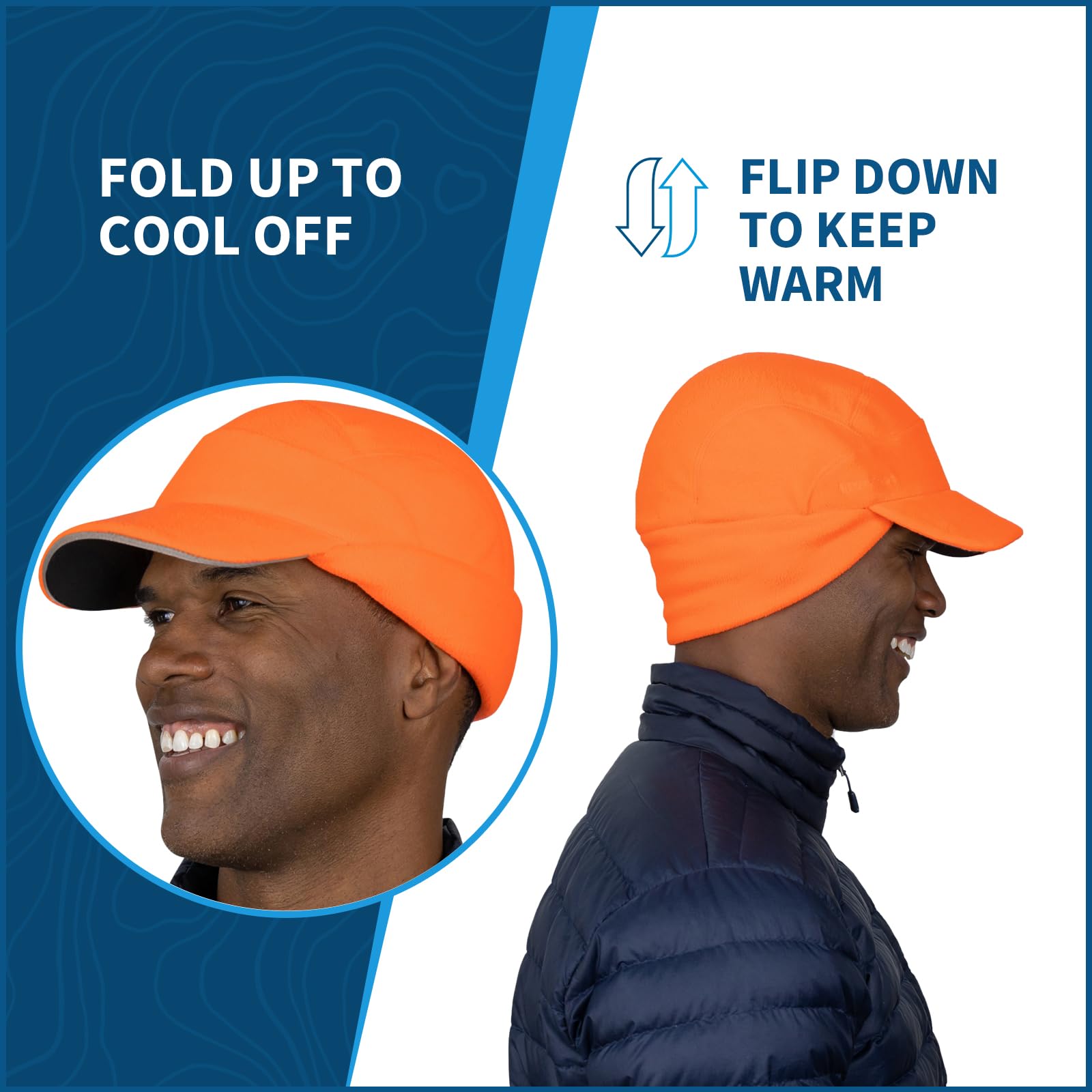 TrailHeads Men's Fleece Hat Baseball Cap - Drop Down Ear Warmer Flaps - Winter Caps for Men for Running, Golf, Hunting