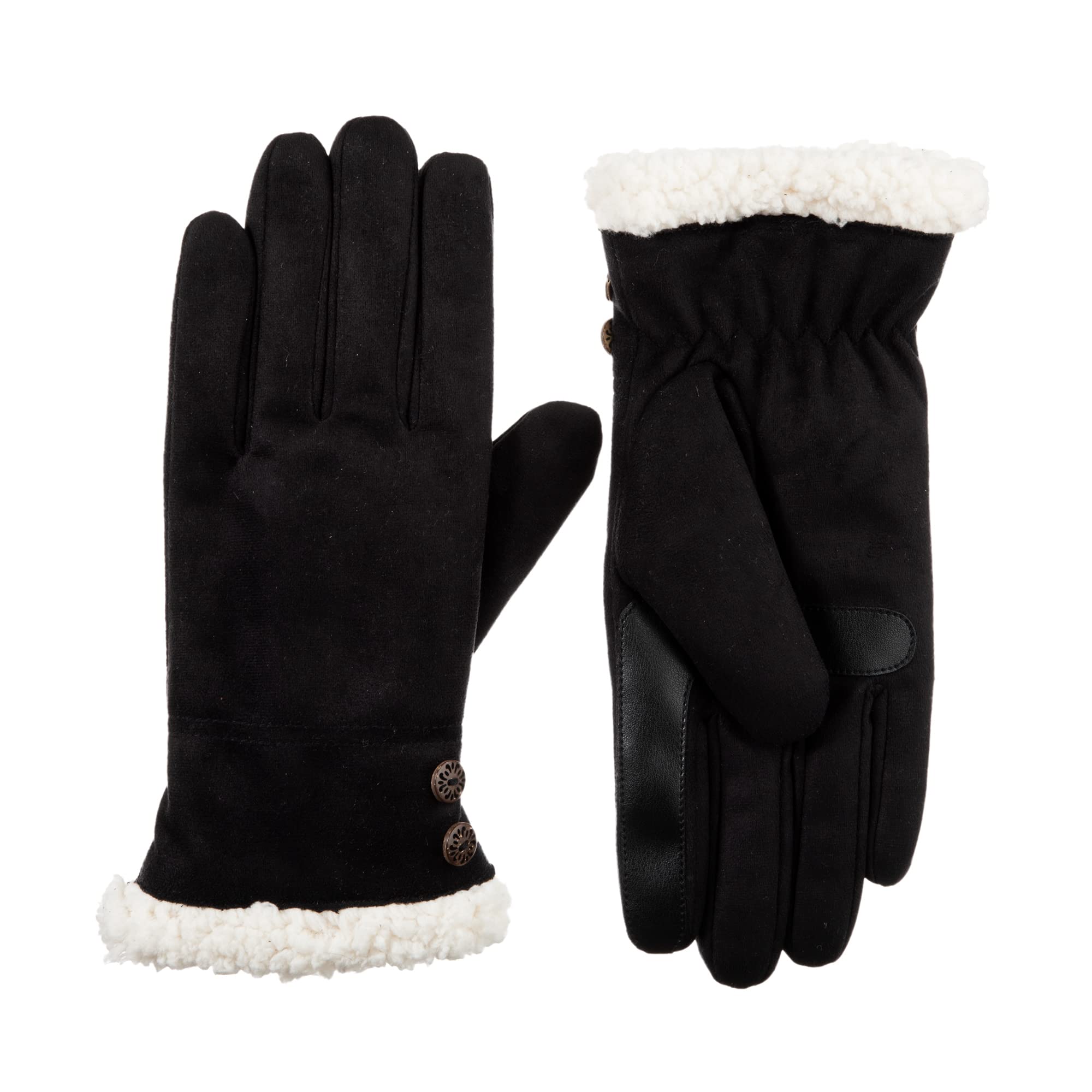 isotoner Women's Recycled Microsuede Water Repellent Cold Weather With Sherpasoft Lining, Touch Screen Capable Gloves, Black, Small/Medium