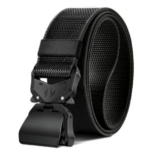 BULLIANT Men's Tactical Belt Military Rigger Elastic Nylon Belt fo Gift Men Work Heavy Duty 1.5",QUICK RELEASE(Black,30"-34" Waist Adjustable)