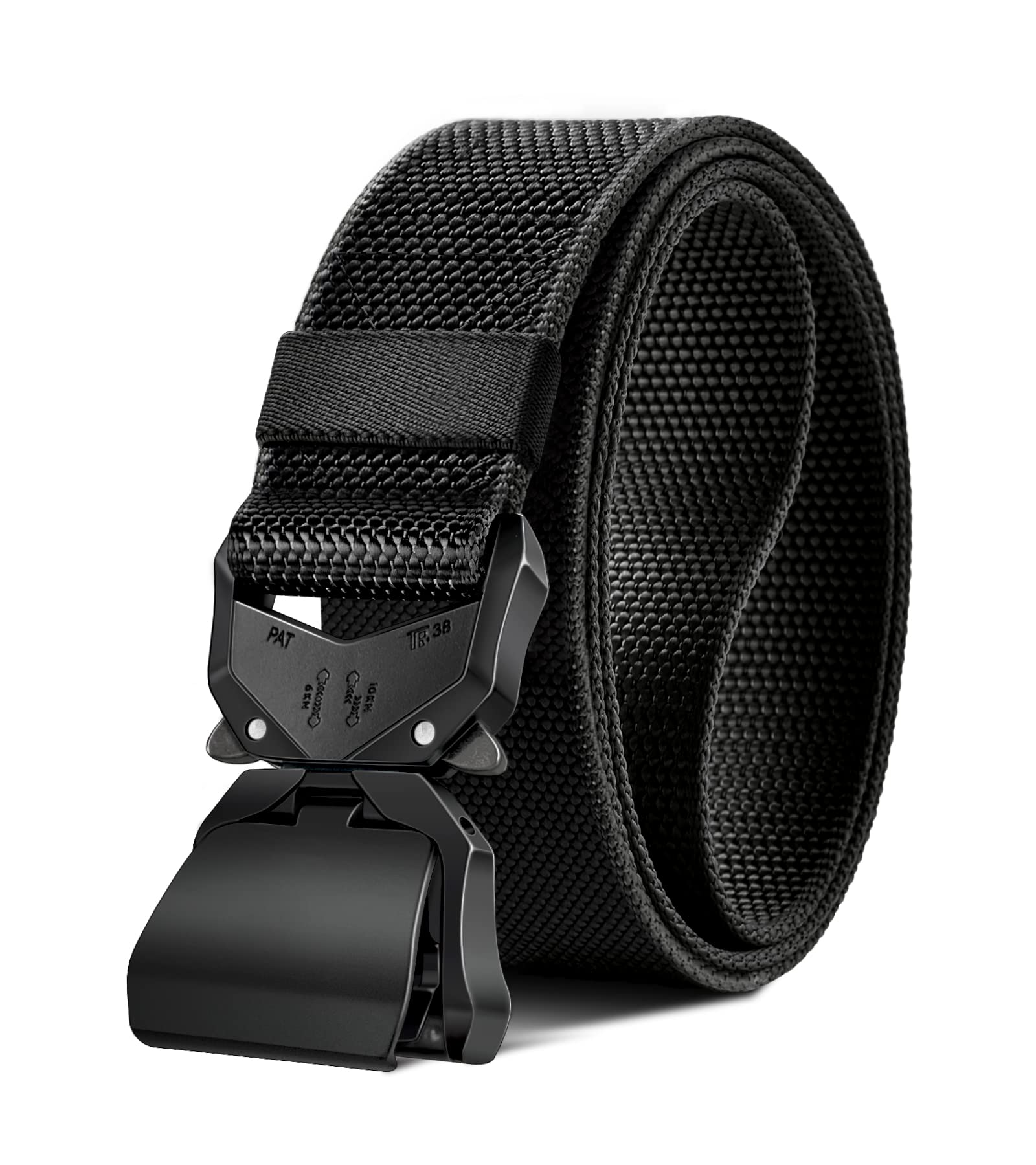 BULLIANT Men's Tactical Belt Military Rigger Elastic Nylon Belt fo Gift Men Work Heavy Duty 1.5",QUICK RELEASE(Black,30"-34" Waist Adjustable)