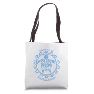 nassau bahamas tribal sea turtle summer beach tote bag