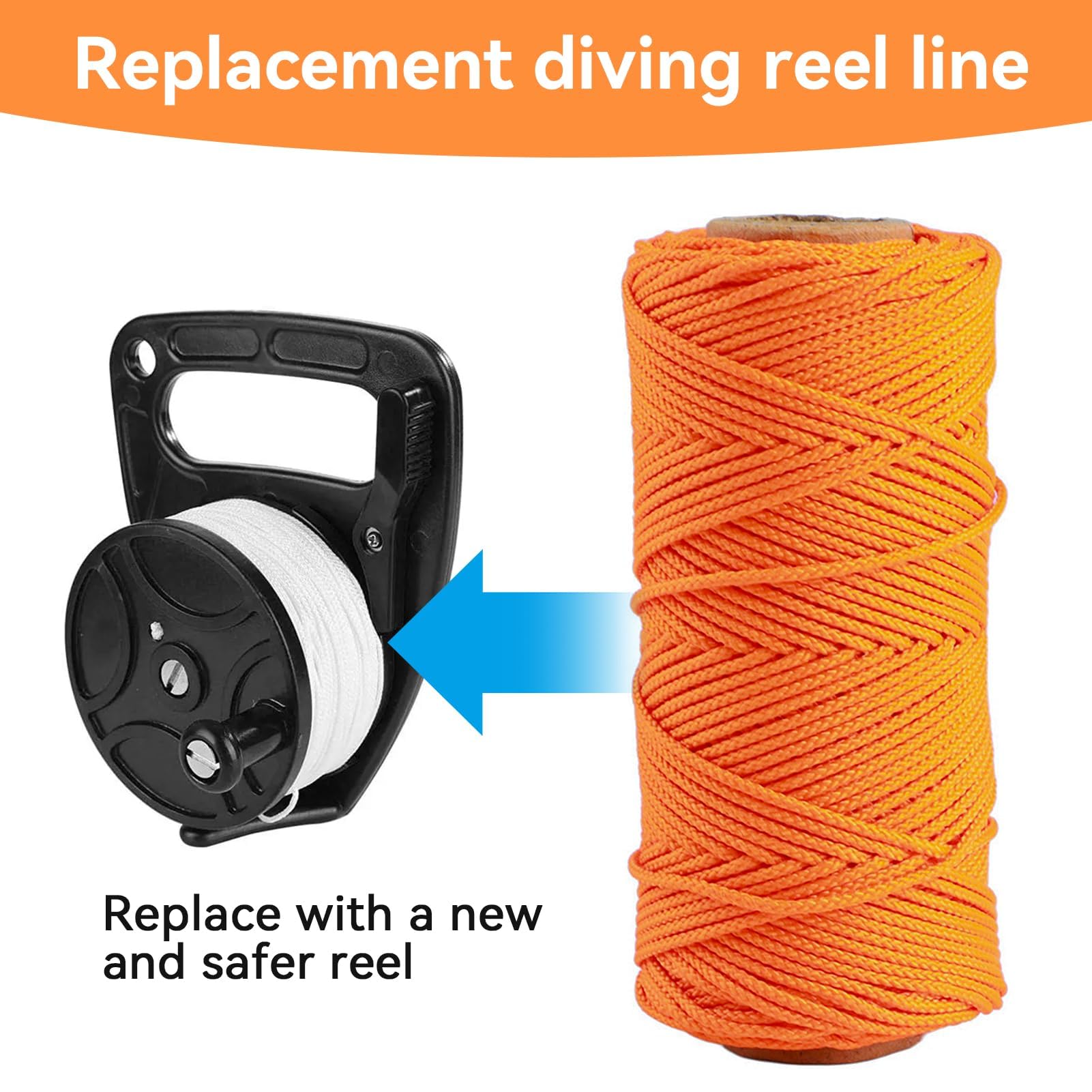 HERCHR 150 FT Finger Reel Diving Tech Spool Reel Scuba Diving Finger Spool Underwater Scuba Reel Dive Reel Snorkeling Scuba Finger Spool Diving Tools 150ft Diving Line Braided Nylon Line, Orange