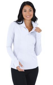 yogalicious nude tech half zip long sleeve jacket with front pockets - white - medium