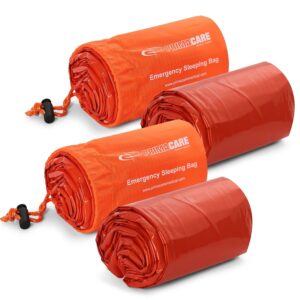 primacare cb-3684-2 pack of 2 emergency sleeping bags for survival, mylar blanket/tent used for emergency, camping, hiking, hunting, outdoors, perfect for medical first aid supply kits, adult, orange