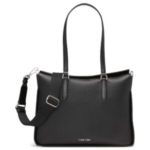 calvin klein fay east/west tote, black/silver,one size