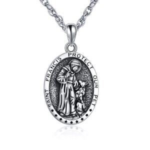 yfn st francis medal necklace sterling silver saint francis protect our pet medallion travel protection pendant necklace (st. francis)