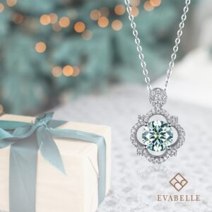 EVABELLE Moissanite Necklace 1CT 18K White Gold Plated 925 Sterling Silver D Color Ideal Cut Diamond Pendant Necklaces for Women with Certificate of Authenticity, 18K White Gold Plated 925 Sterling