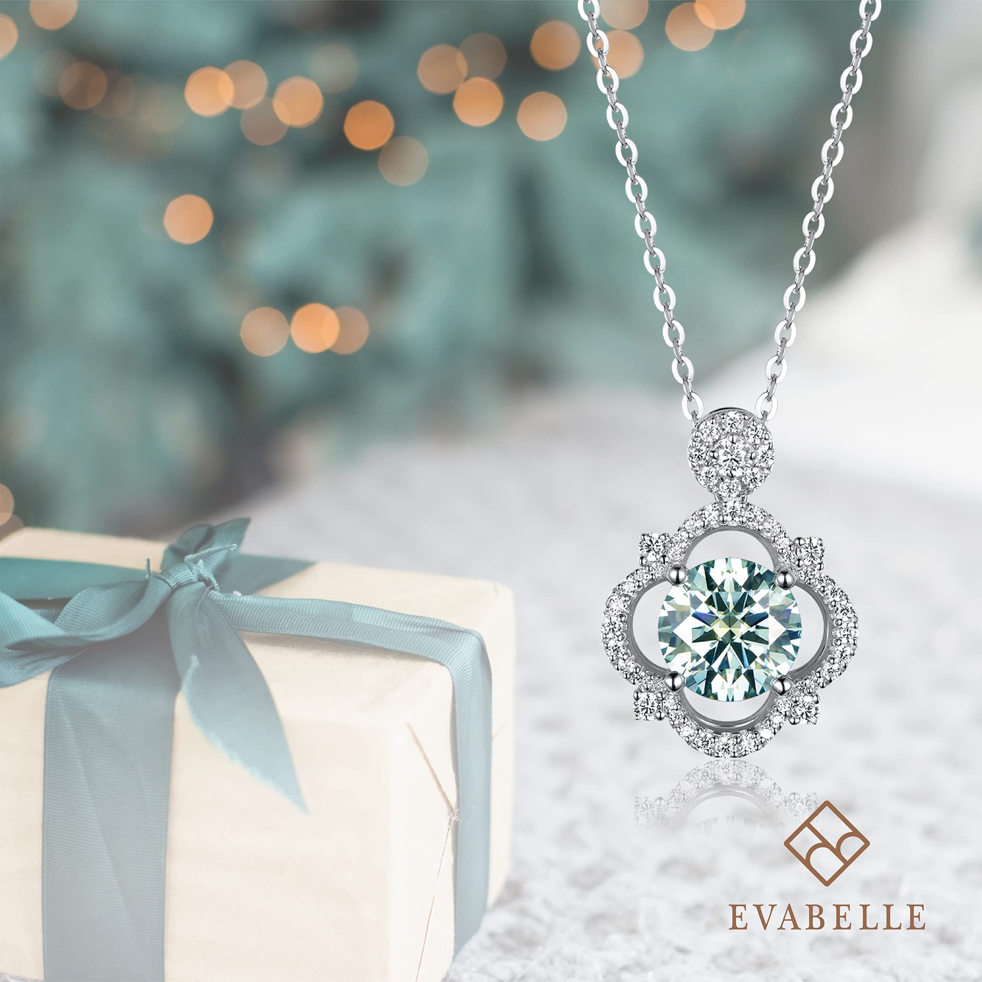 EVABELLE Moissanite Necklace 1CT 18K White Gold Plated 925 Sterling Silver D Color Ideal Cut Diamond Pendant Necklaces for Women with Certificate of Authenticity, 18K White Gold Plated 925 Sterling