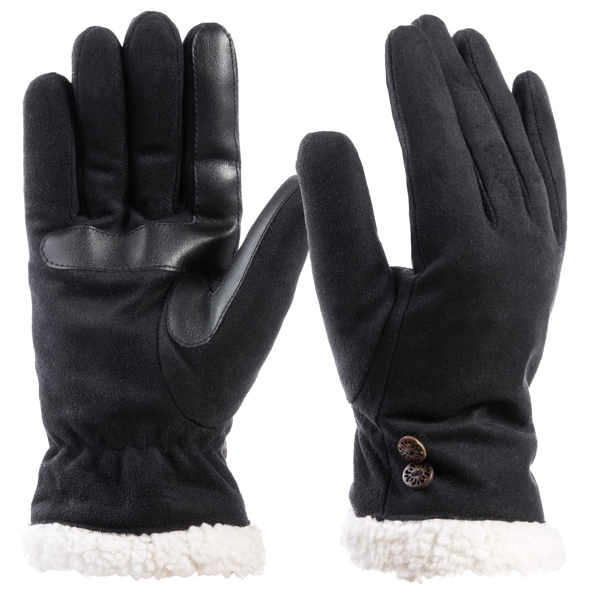 isotoner Women's Recycled Microsuede Water Repellent Cold Weather With Sherpasoft Lining, Touch Screen Capable Gloves, Black, Small/Medium