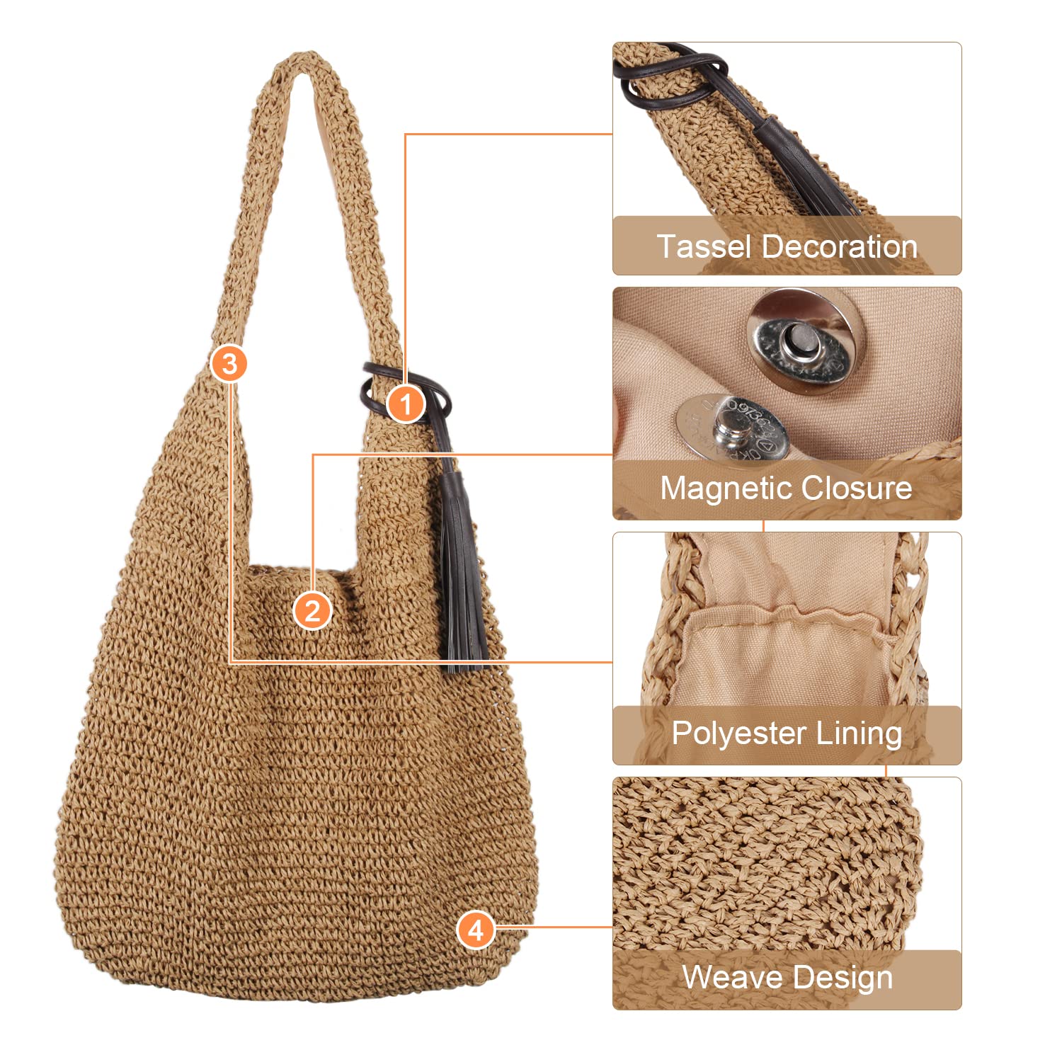 Freie Liebe Straw Beach Bag for Women Summer Woven Tote Bag Shoulder Handbags