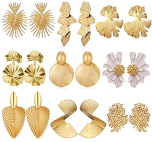 9 pair big gold earrings large gold disc flower bold earrings for women summer beach statement geometric earrings jewelry gifts