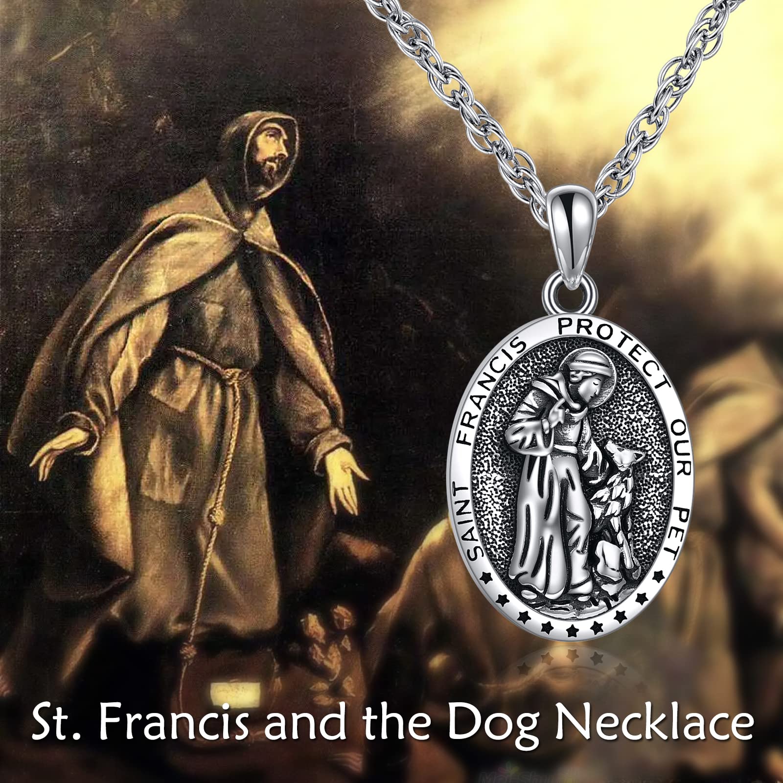 YFN St Francis Medal Necklace Sterling Silver Saint Francis Protect Our Pet Medallion Travel Protection Pendant Necklace (St. Francis)