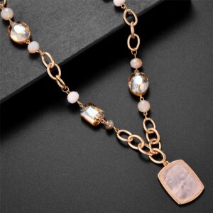 Nicole Miller Gold-tone Pink and Blush Gemstone Pendant Necklace