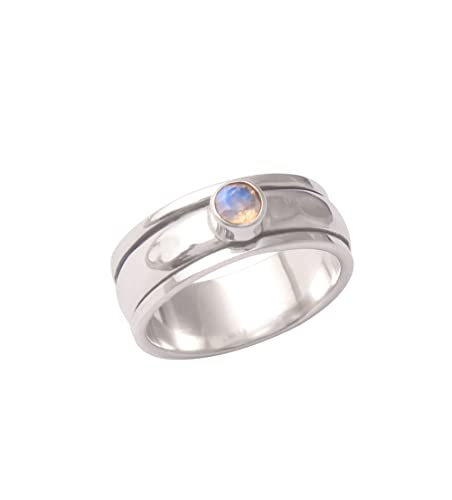 Rainbow Moonstone Spinning Ring Handmade Band Sterling Silver Spinner Meditation Ring (10)