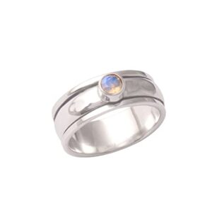 Rainbow Moonstone Spinning Ring Handmade Band Sterling Silver Spinner Meditation Ring (10)