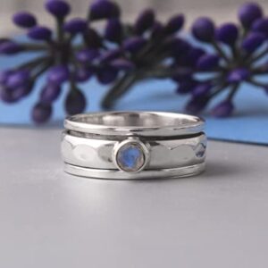 Rainbow Moonstone Spinning Ring Handmade Band Sterling Silver Spinner Meditation Ring (10)