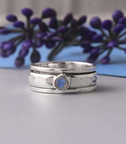 Rainbow Moonstone Spinning Ring Handmade Band Sterling Silver Spinner Meditation Ring (10)