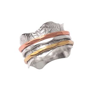 Star Design 925 Sterling Silver Three Tone Spinner Ring, Meditation Ring, Silver Spinner Ring (6)