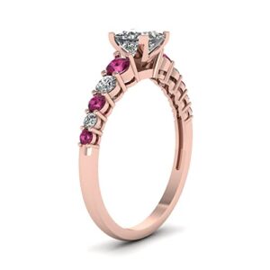 CustomizedGifts Graduated Diamond Engagement Ring rose gold plated Created Pink Sapphire Princess shape Pink color Petite Engagement Rings prong Setting in Size 7 Fashion Jewelry