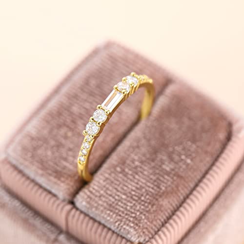 SHINYSO 14K Gold Plated Wedding Bands for Women Cubic Zirconia Thin Stacking Baguette Rings Eternity Engagement Band for Her Size 7