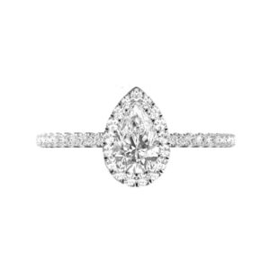 moissanite world 1.18 carat pear moissanite & hidden halo engagement ring 14k white gold (11mm), handcrafted engagement rings (8.5)