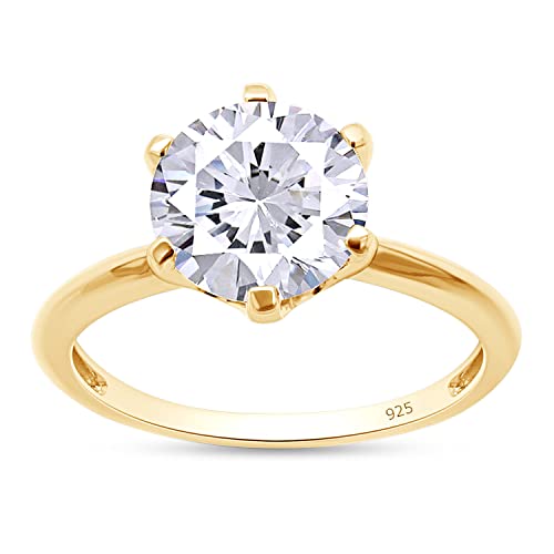 SAVEARTH DIAMONDS Solitaire Style, 1.75 Carat 8.5MM Round Cut Lab Created Moissanite Diamond Engagement Wedding Promise Ring In 14K Yellow Gold Over Sterling Silver1 1/2 Cttw-5.5