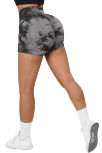 mooslover women seamless booty biker shorts scrunch butt lifting high waisted workout shorts(m,#3 black tie-dye-3")