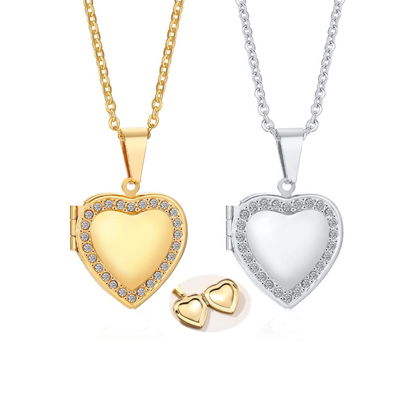 CALOZITO Stainless Steel Heart Necklace Women, Photo Frame Love Shape Necklace Openable Pendant (PN-1363G Gold)