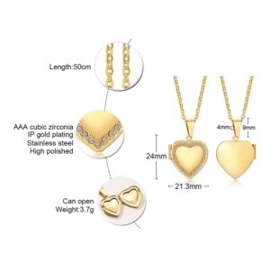 CALOZITO Stainless Steel Heart Necklace Women, Photo Frame Love Shape Necklace Openable Pendant (PN-1363G Gold)